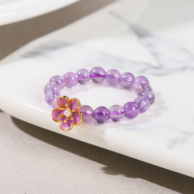 Buddha Stones 3mm Amethyst Peach Blossom Elastic String Ring – buddhastoneshop