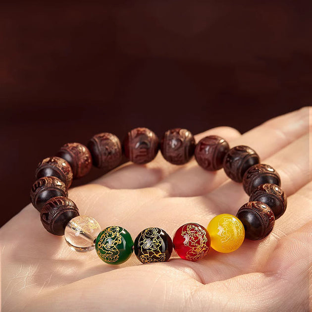 Buddha Stones Small Leaf Red Sandalwood Five Directions Gods of Wealth – buddhastoneshop