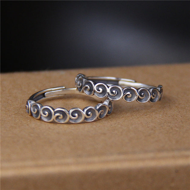 Buddha Stones 925 Sterling Silver Auspicious Clouds Engraved Ring – buddhastoneshop