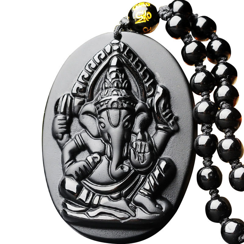 Buddha Stones Tibetan Obsidian Ganesh Ganpati Elephant Wealth Amulet N ...