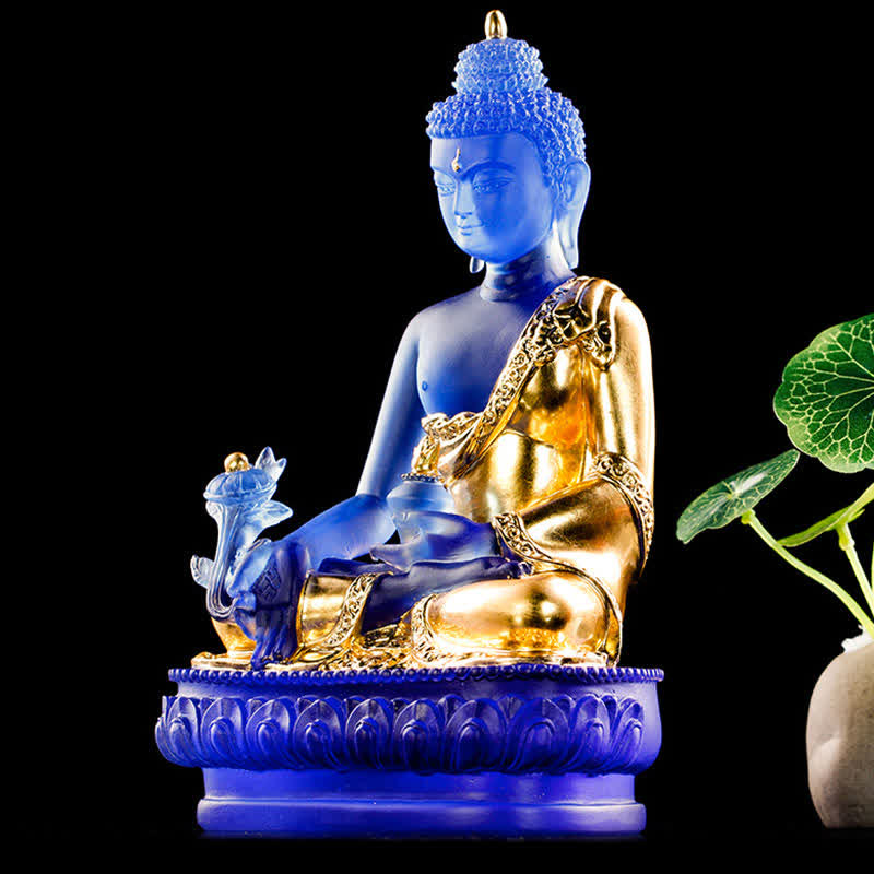 Buddha Stones Medicine Buddha Handmade Liuli Crystal Art Piece Compass ...