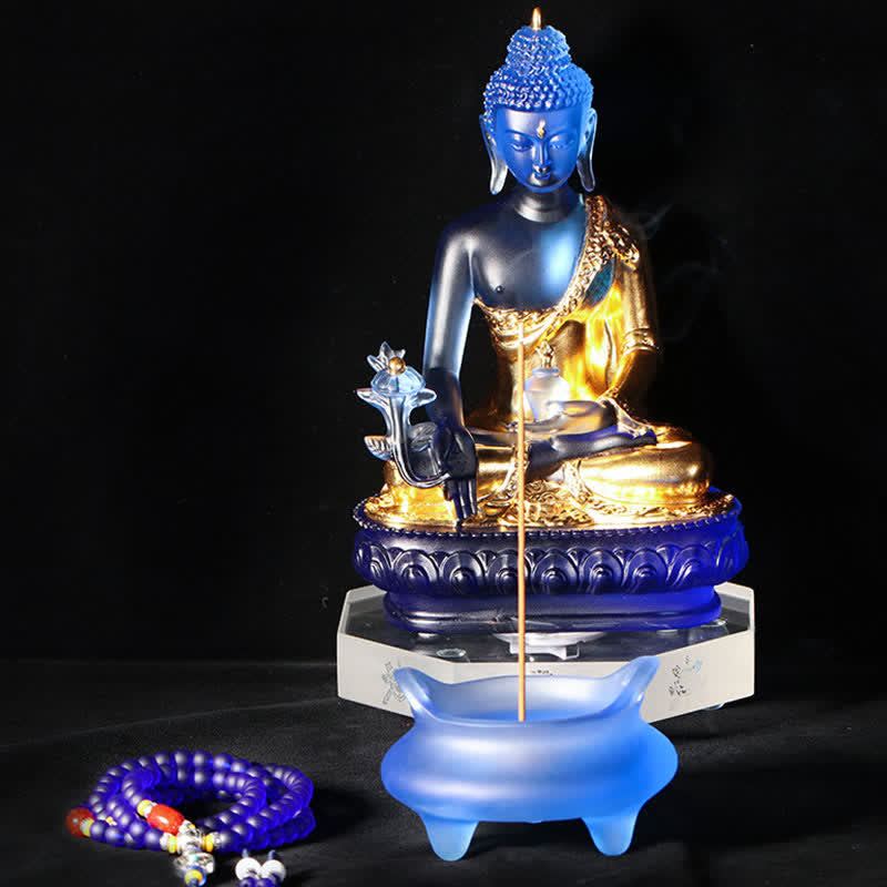 Buddha Stones Medicine Buddha Handmade Liuli Crystal Art Piece Compass ...