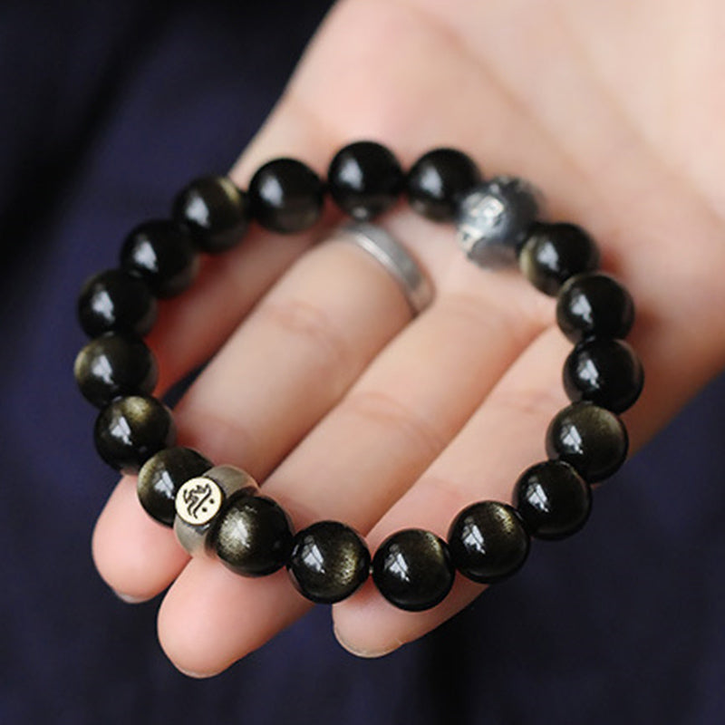 Buddha Stones Chinese Zodiac Natal Buddha Obsidian Purification Bracel ...
