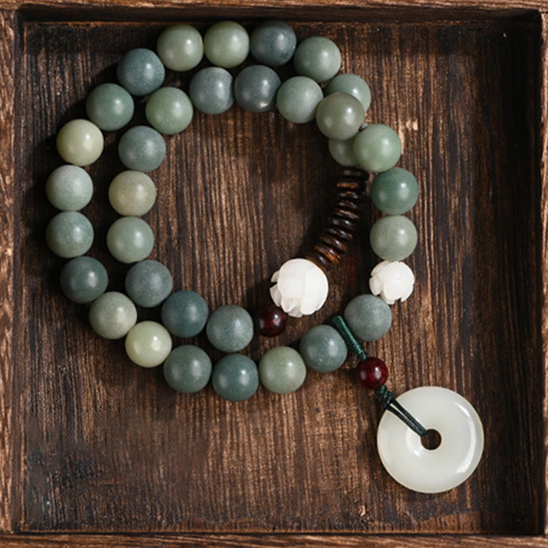 Buddha Stones Cyan Bodhi Seed Lotus Jade Peace Buckle Wisdom Double Wr ...