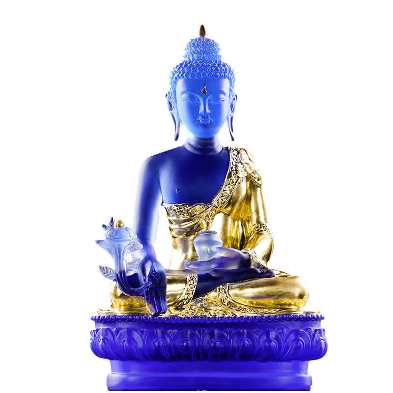 Buddha Stones Medicine Buddha Handmade Liuli Crystal Art Piece Compass ...