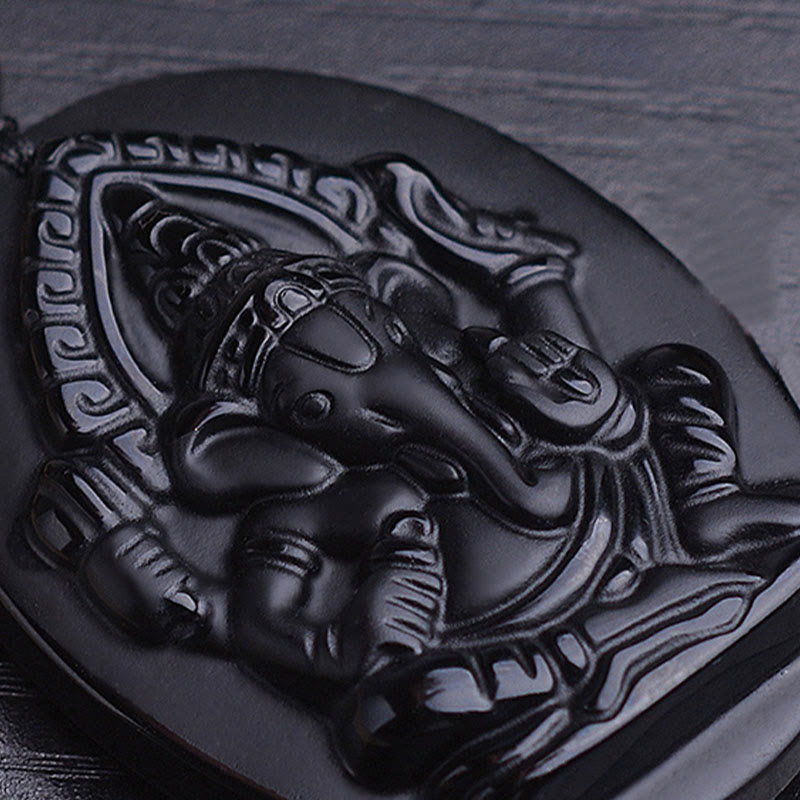 Buddha Stones Tibetan Obsidian Ganesh Ganpati Elephant Wealth Amulet N ...
