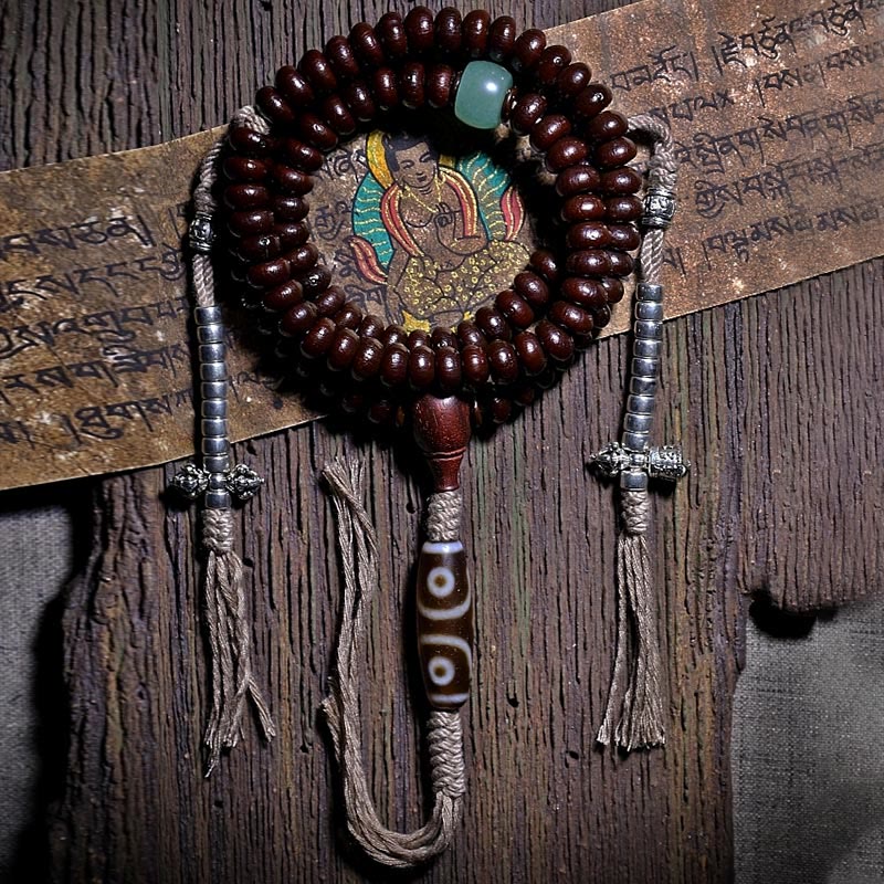 Buddha Stones Natural Tibet 108 Mala Beads Purple Bodhi Seed Three-eye ...