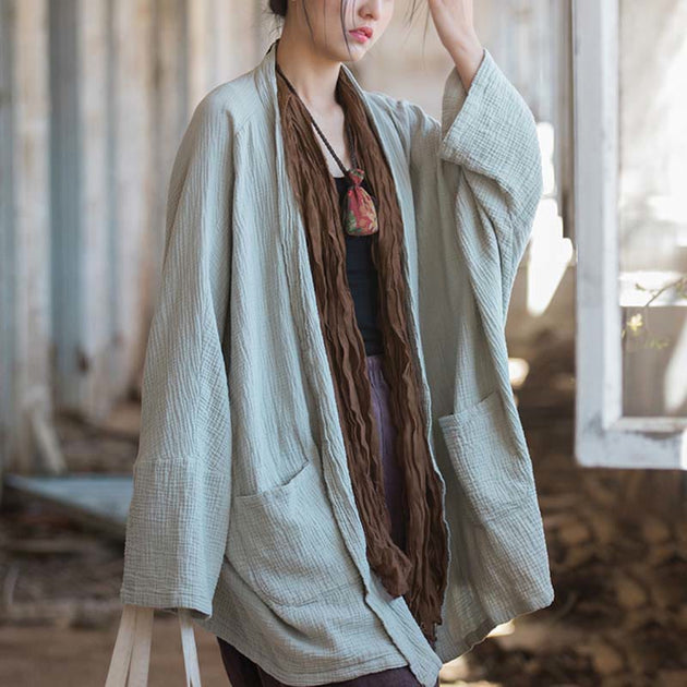 Buddha Stones Plain Design Long Sleeve Coat Zen Meditation Open Front ...