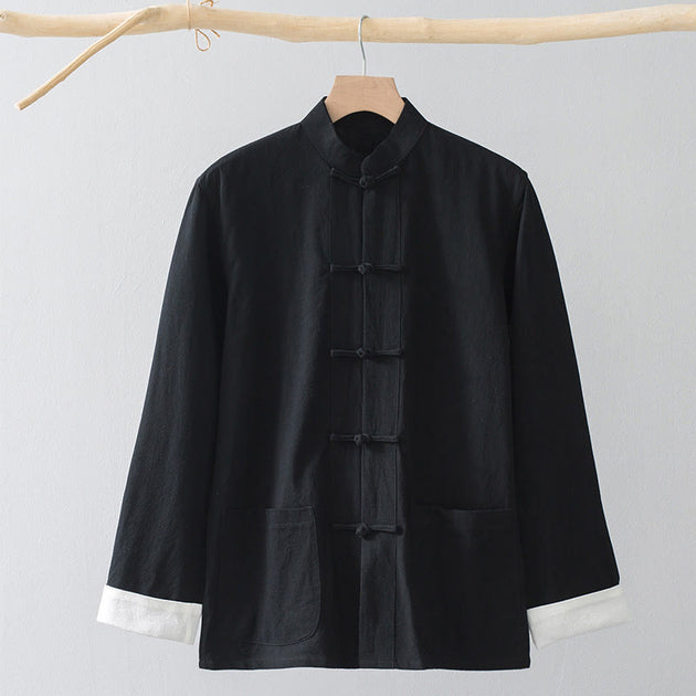 Buddha Stones Frog-Button Chinese Tang Suit Shirt Cotton Linen Men Jac ...