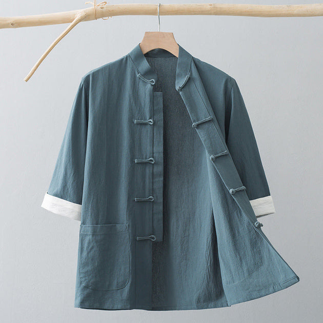 Buddha Stones Frog-Button Chinese Tang Suit Half Sleeve Shirt Cotton M ...