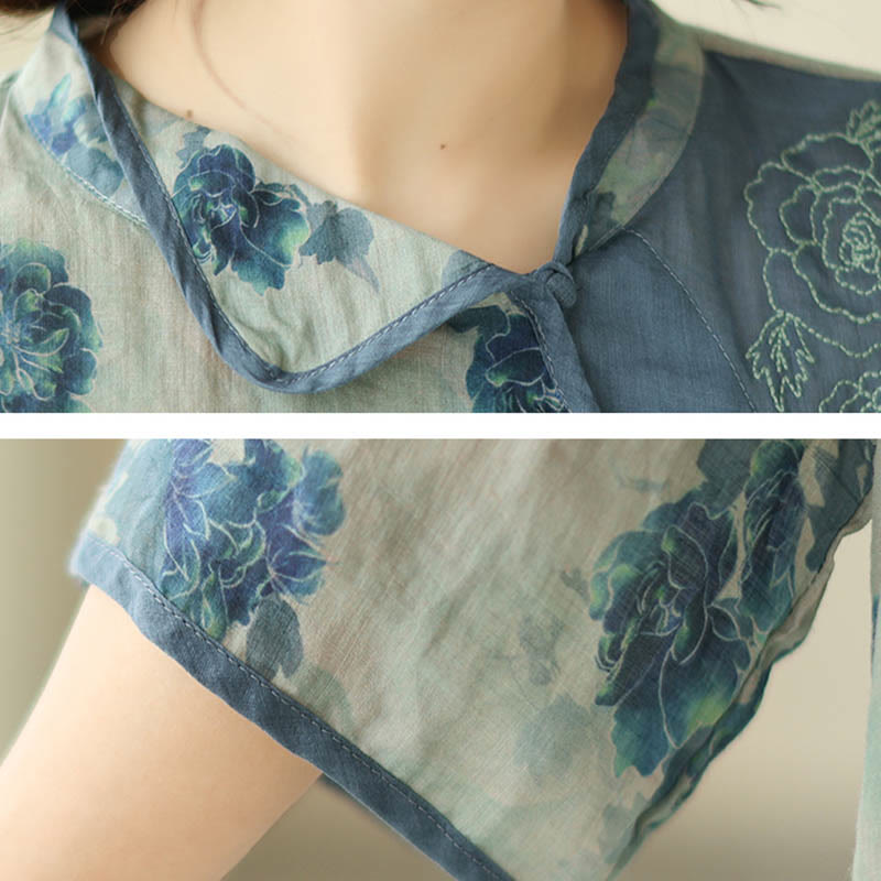 Buddha Stones PLUS SIZE Blue Jacaranda Flower Design Three Quarter Sle ...