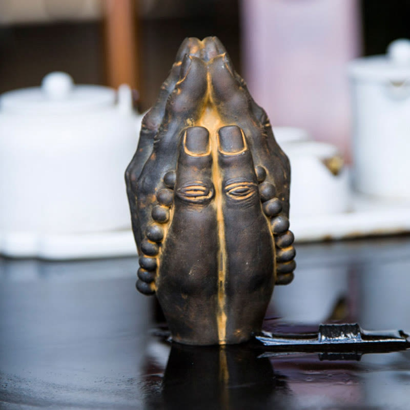 Buddha Stones Handmade Buddha Hand Namaste Iron Powder Rust Cast Resin ...