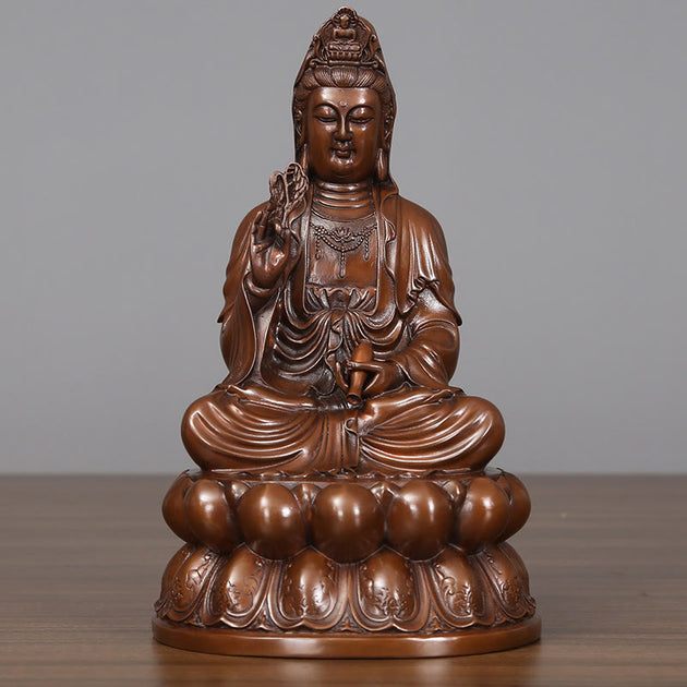 Buddha Stones Kwan Yin Avalokitesvara Lotus Wealth Copper Statue Home ...