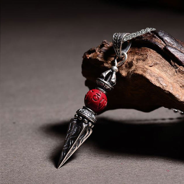 Buddha Stones Cinnabar Sanskrit Dorje Vajra Pattern Blessing Necklace ...