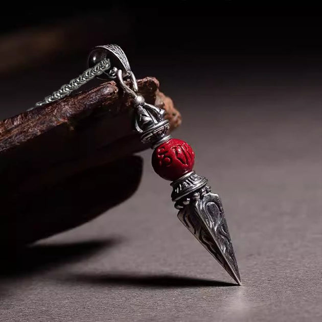 Buddha Stones Cinnabar Sanskrit Dorje Vajra Pattern Blessing Necklace ...
