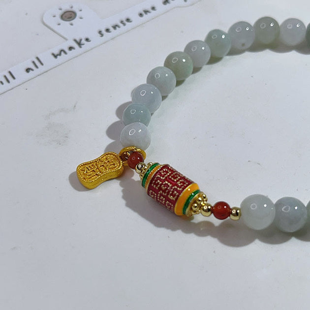 Buddha Stones Tibetan Natural Jade Fu Character Prayer Wheel Prosperit ...