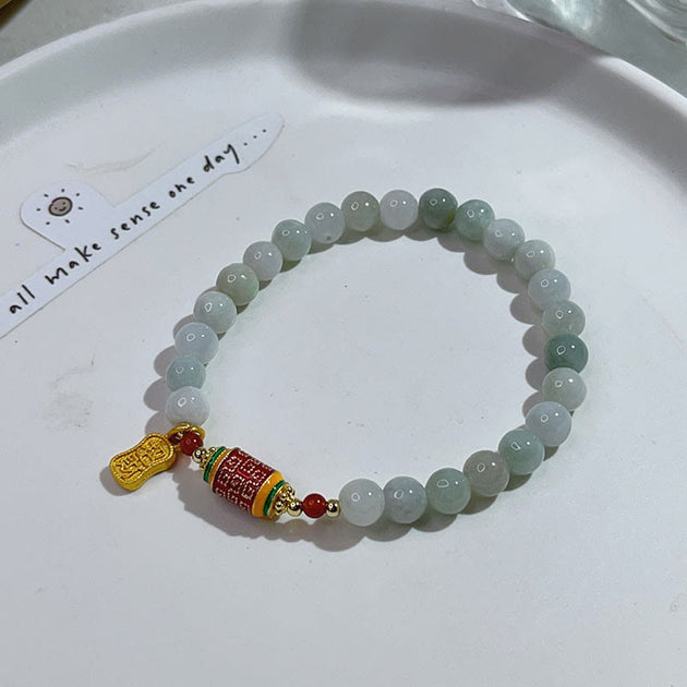 Buddha Stones Tibetan Natural Jade Fu Character Prayer Wheel Prosperit ...