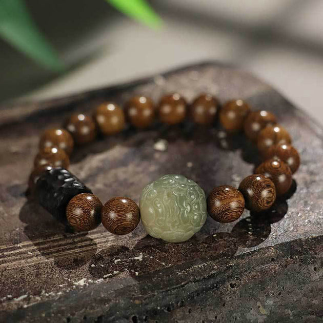 Buddha Stones Sandalwood Bodhi Seed PiXiu Ebony Wood Bead Healing Brac ...