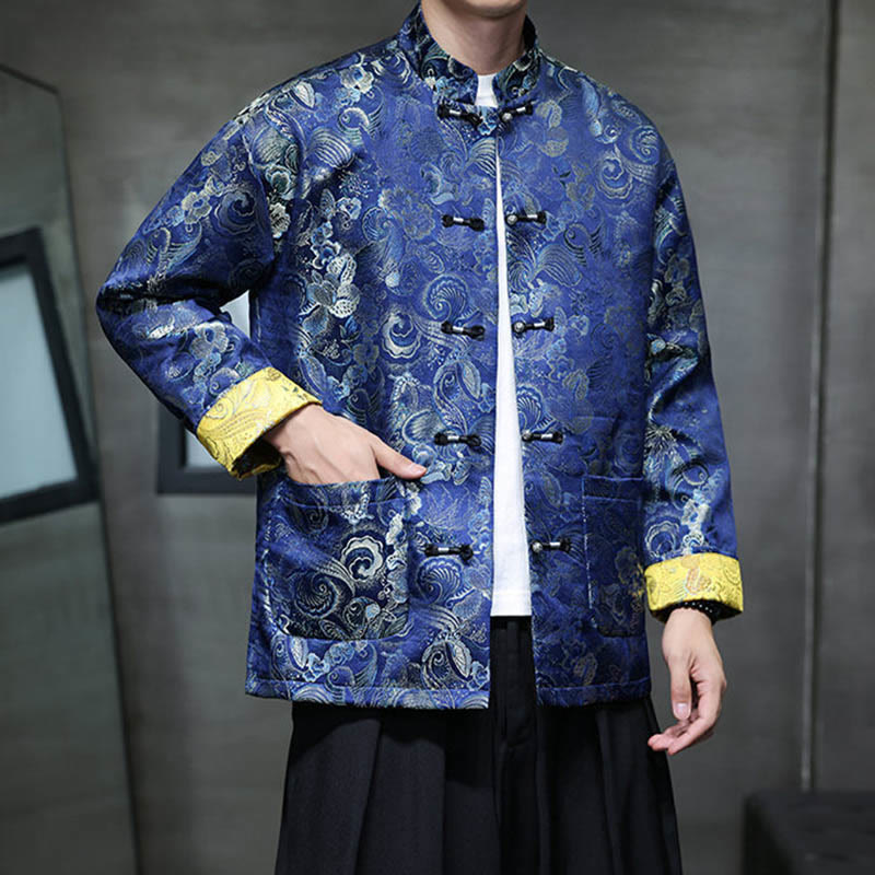 Buddha Stones Frog-Button Chinese Tang Suit Stand Collar Long Shirt Me ...