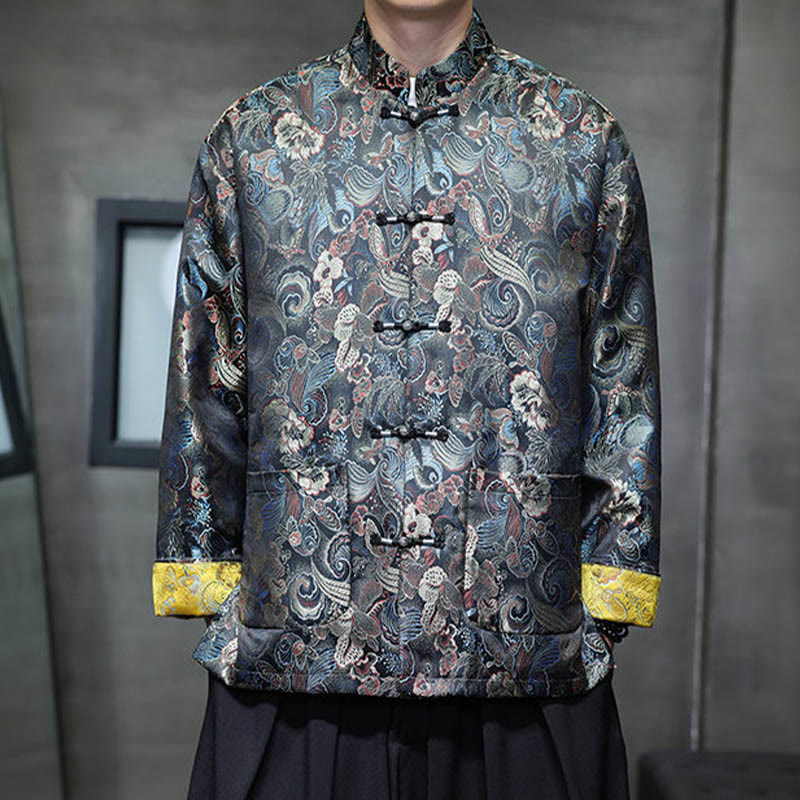 Buddha Stones Frog-Button Chinese Tang Suit Stand Collar Long Shirt Me ...