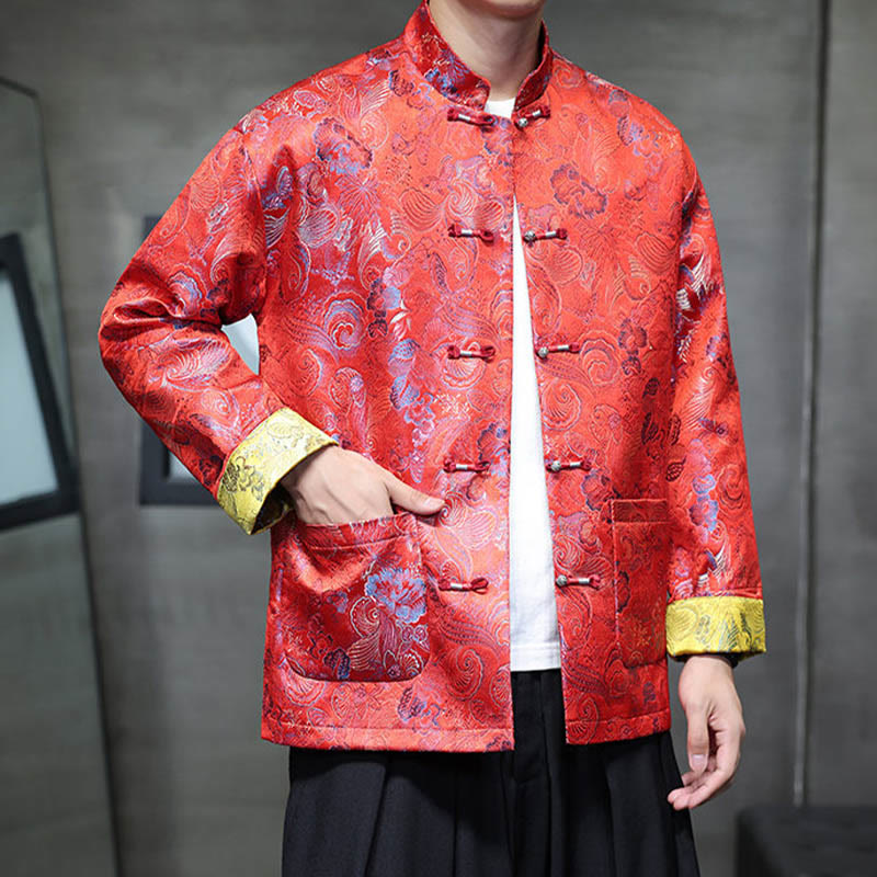 Buddha Stones Frog-Button Chinese Tang Suit Stand Collar Long Shirt Me ...