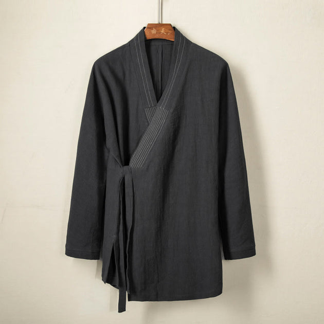 Buddha Stones Simple Fall Lace-up Cotton Linen Men Jacket Coat Zen Clo ...