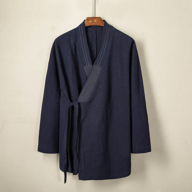 Buddha Stones Simple Fall Lace-up Cotton Linen Men Jacket Coat Zen Clo ...