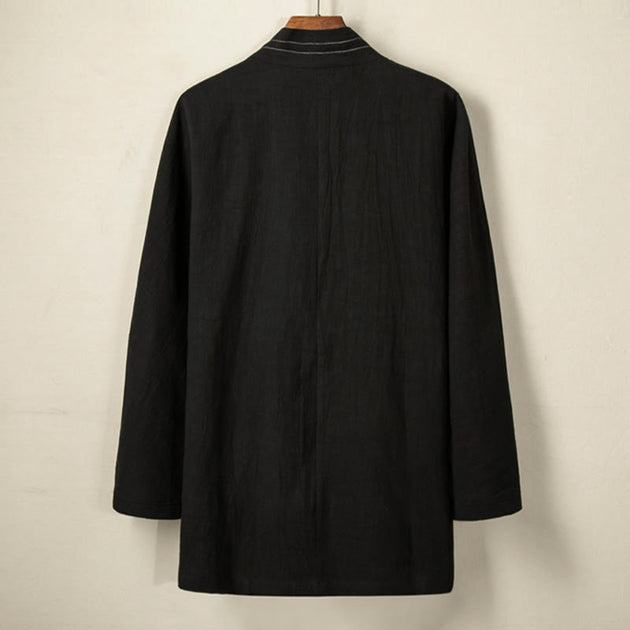 Buddha Stones Simple Fall Lace-up Cotton Linen Men Jacket Coat Zen Clo ...