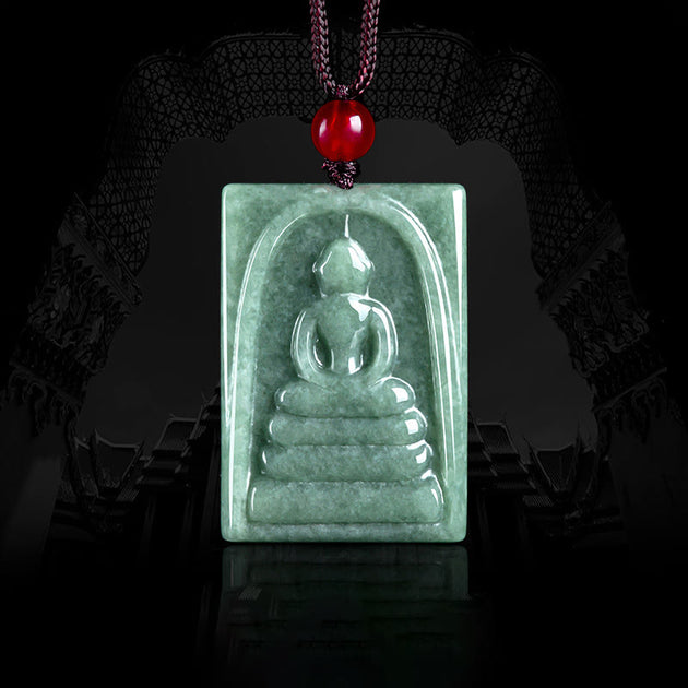 Buddha Stones Formless Buddha Jade Square Amulet Prosperity String Nec ...