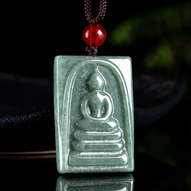 Buddha Stones Formless Buddha Jade Square Amulet Prosperity String Nec ...