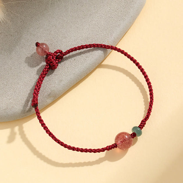 Buddha Stones Natural Strawberry Quartz Jade White Agate Red String Po ...