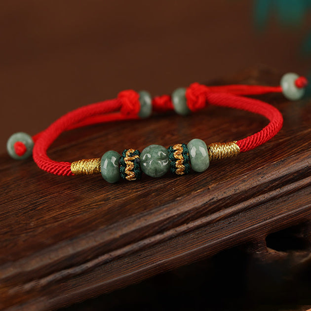 Buddha Stones Jade Abacus Bead Prosperity Red String Rope Bracelet ...