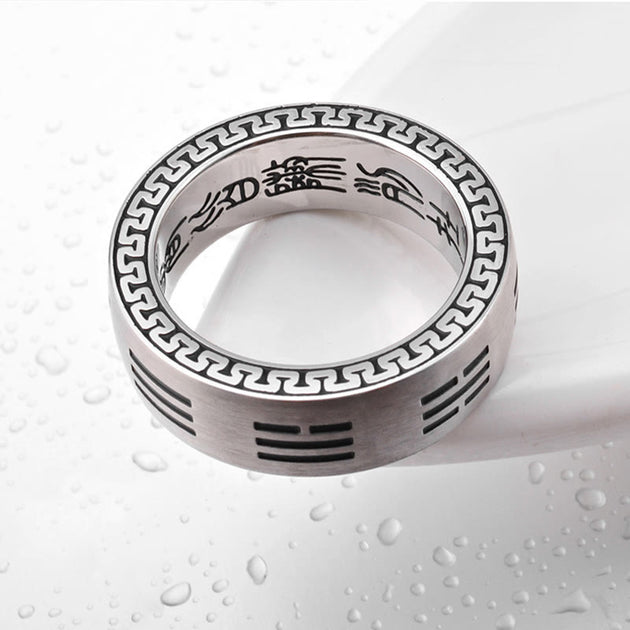 Buddha Stones Bagua Yin Yang Taoist Nine-Character Mantra Titanium Ste ...