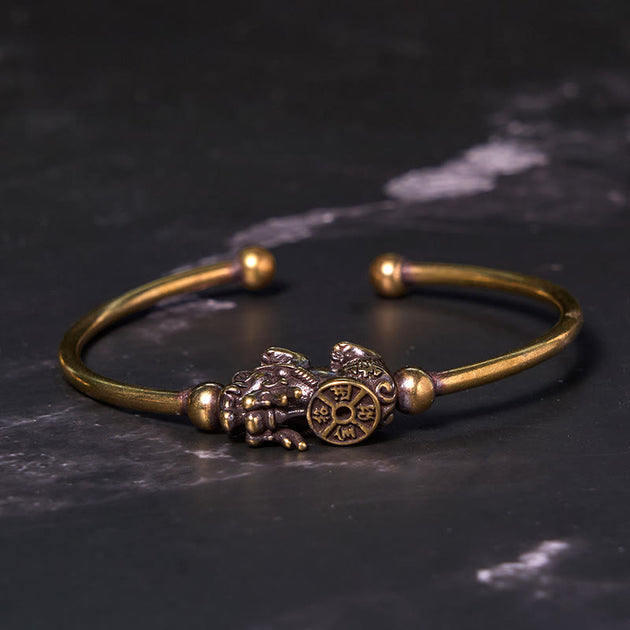 Buddha Stones Pi Xiu Carrying Compass Fu Character Copper Brass Luck W ...