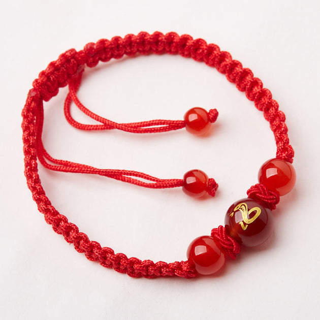 Buddha Stones Natural Red Agate Chinese Zodiac Red String Braided Prot ...