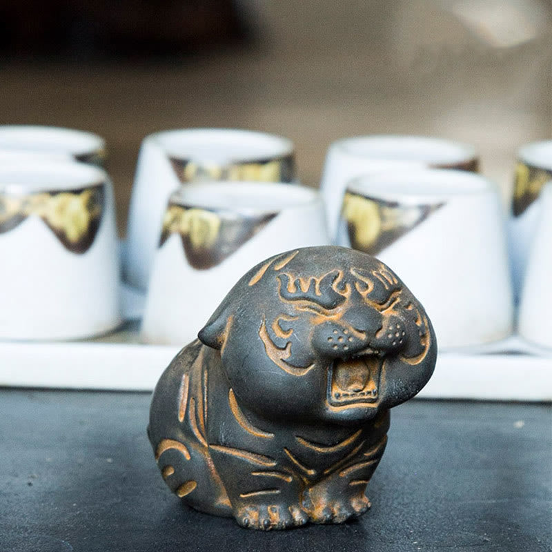 Buddha Stones Mini Cute Tiger Iron Powder Rust Cast Resin Statue Home ...
