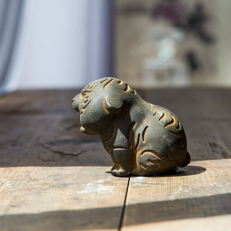 Buddha Stones Mini Cute Tiger Iron Powder Rust Cast Resin Statue Home ...