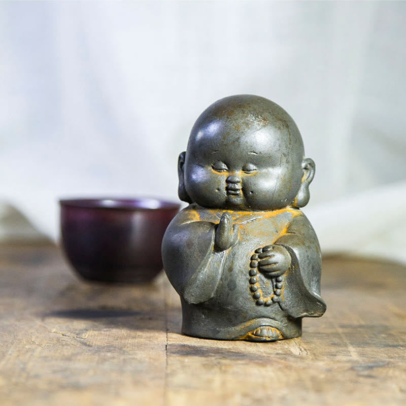 Buddha Stones Handmade Little Monk Iron Powder Rust Cast Resin Statue ...