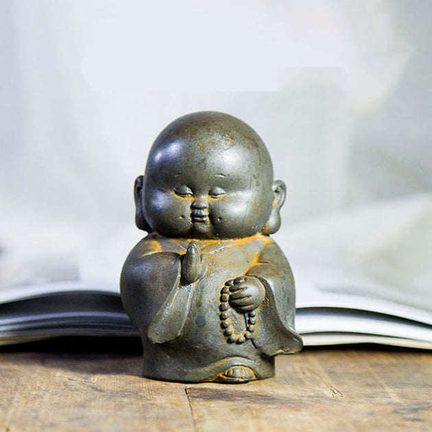 Buddha Stones Handmade Little Monk Iron Powder Rust Cast Resin Statue ...