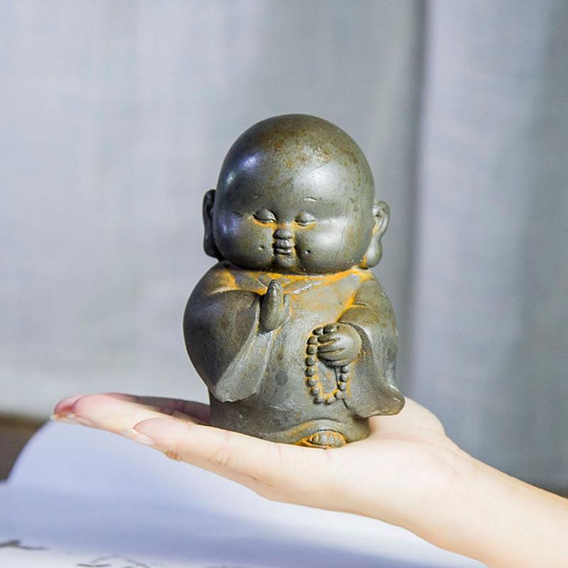 Buddha Stones Handmade Little Monk Iron Powder Rust Cast Resin Statue ...
