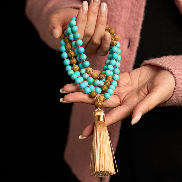 Buddha Stones 108 Mala Beads Turquoise Picture Jasper Bead Tassel Bala ...