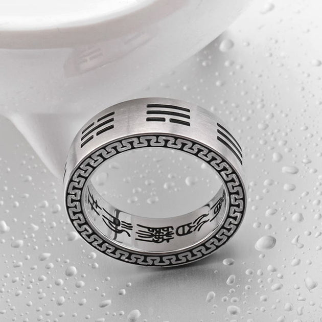 Buddha Stones Bagua Yin Yang Taoist Nine-Character Mantra Titanium Ste ...