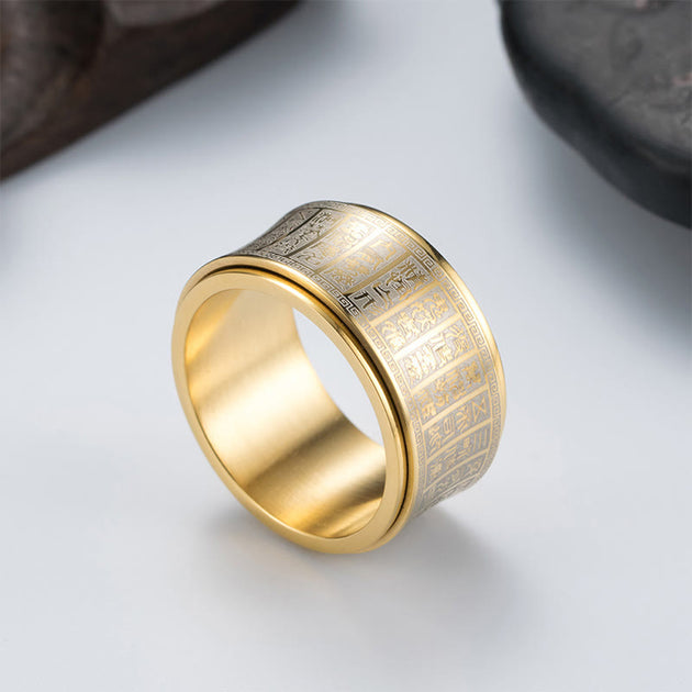 Buddha Stones Tibetan Seal Script Golden Light Mantra Titanium Steel S ...