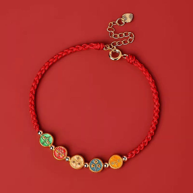 Buddha Stones Red String 925 Sterling Silver Five Ways God Of Wealth C ...