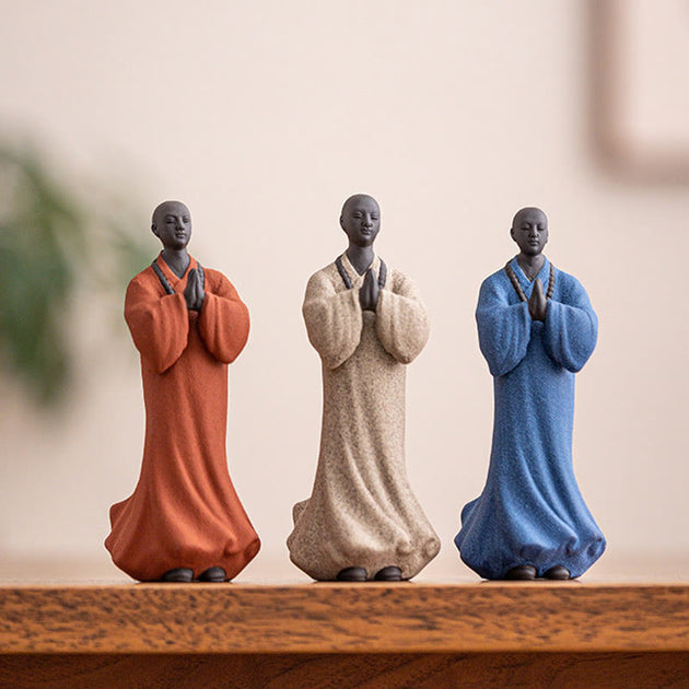 Buddha Stones Meditating Praying Monk Figure Ceramic Compassion Sereni ...