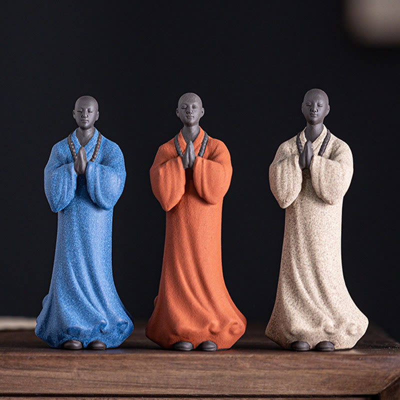Buddha Stones Meditating Praying Monk Figure Ceramic Compassion Sereni ...