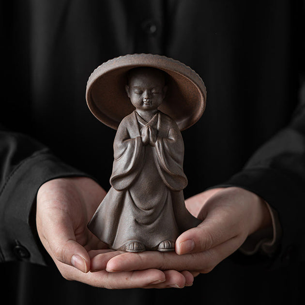 Buddha Stones Little Brown Monk Hat Strainer Ceramic Tea Accessories F ...