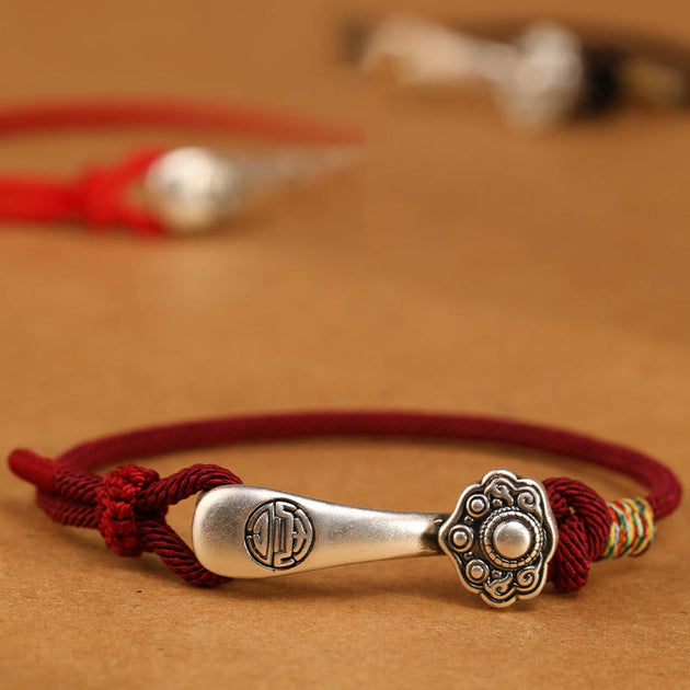 Buddha Stones 999 Sterling Silver Ruyi Stick String Protection Braided ...