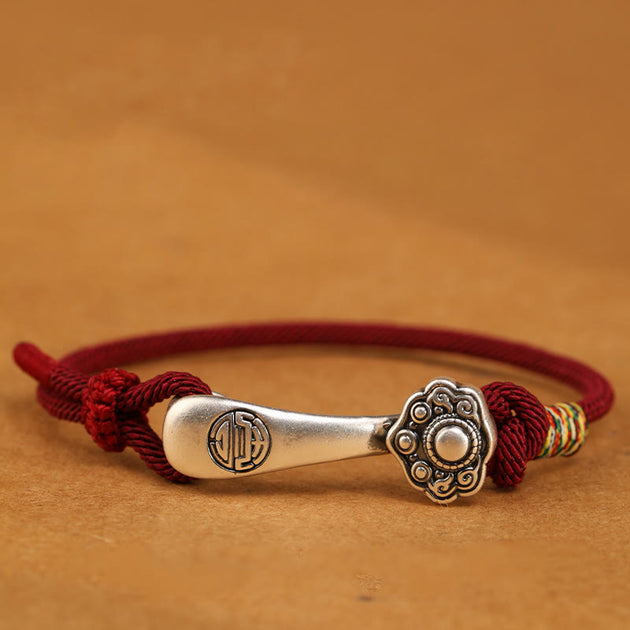 Buddha Stones 999 Sterling Silver Ruyi Stick String Protection Braided ...