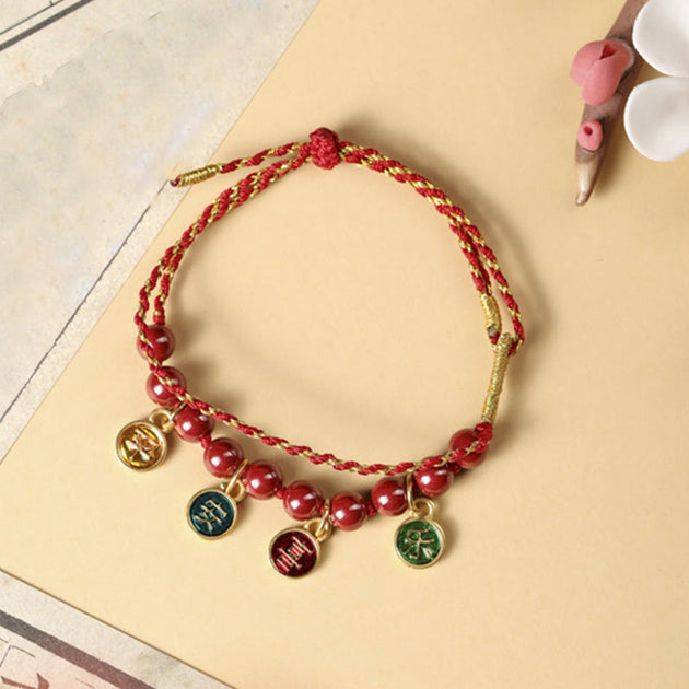 Buddha Stones Cinnabar Peace And Joy Red String Adjustable Blessing Br ...